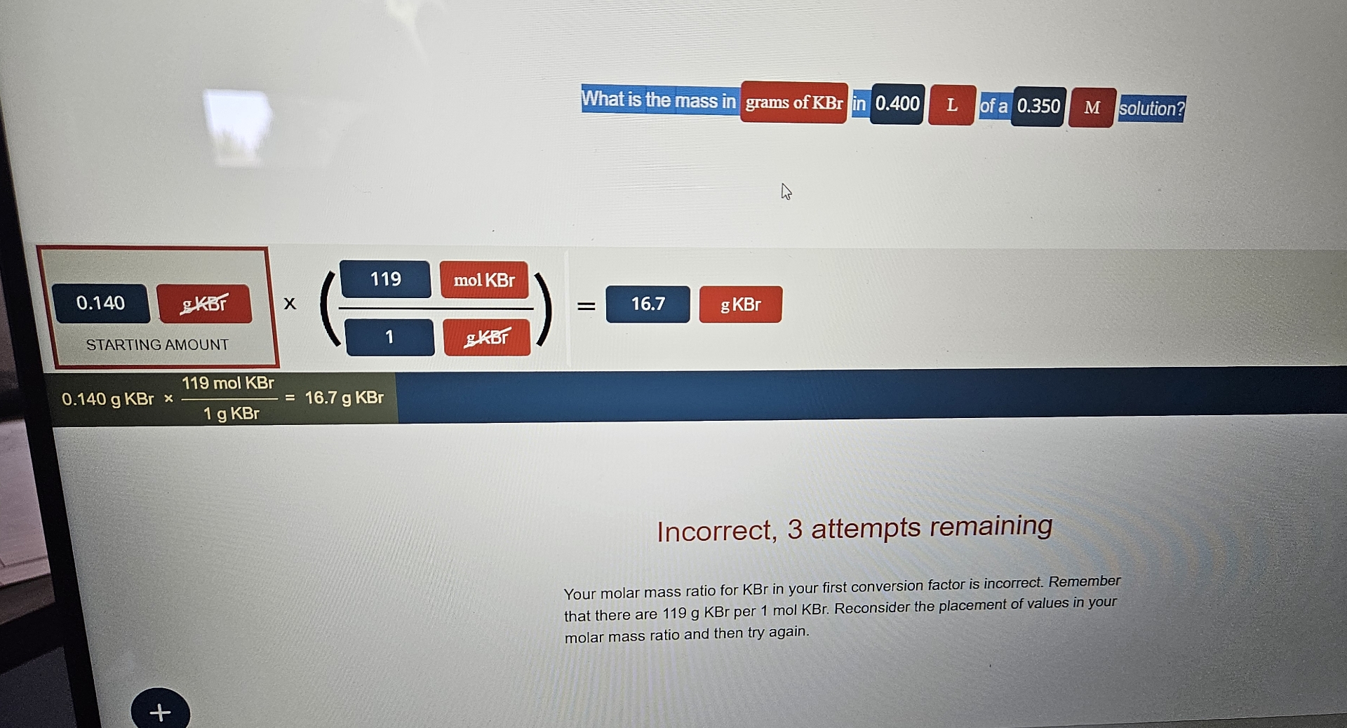Solved What is the mass in grams of KBr in 0.400L of a | Chegg.com
