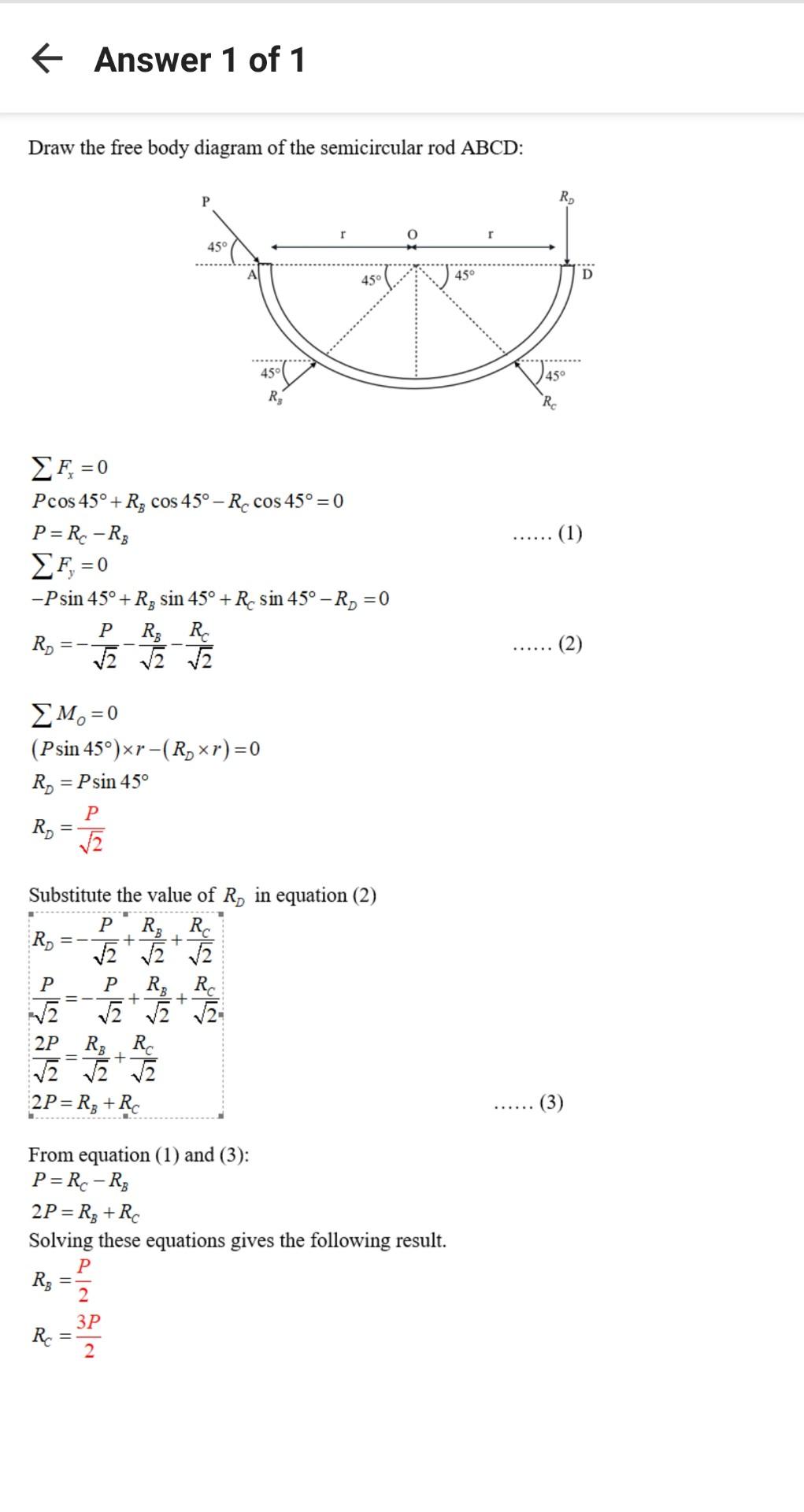 Solved Question states: "The semicircular rod ABCD is | Chegg.com