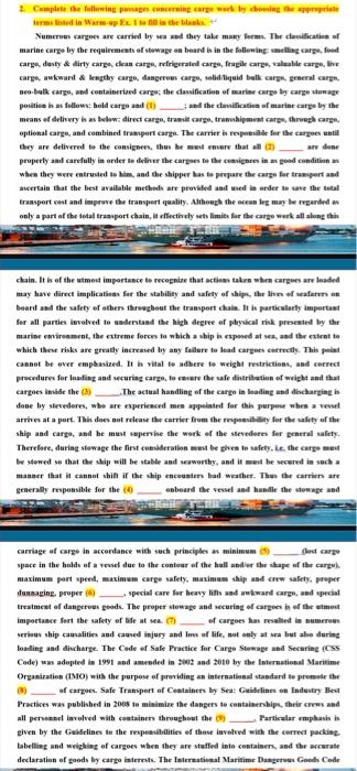 Solved stowage of cargo broken stowage freight containers | Chegg.com