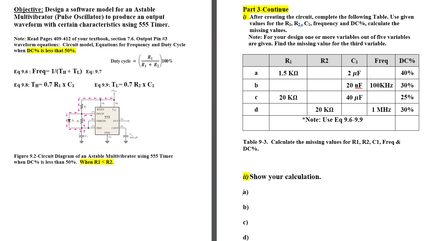 Solved waveform with certain characteristics using 555 | Chegg.com