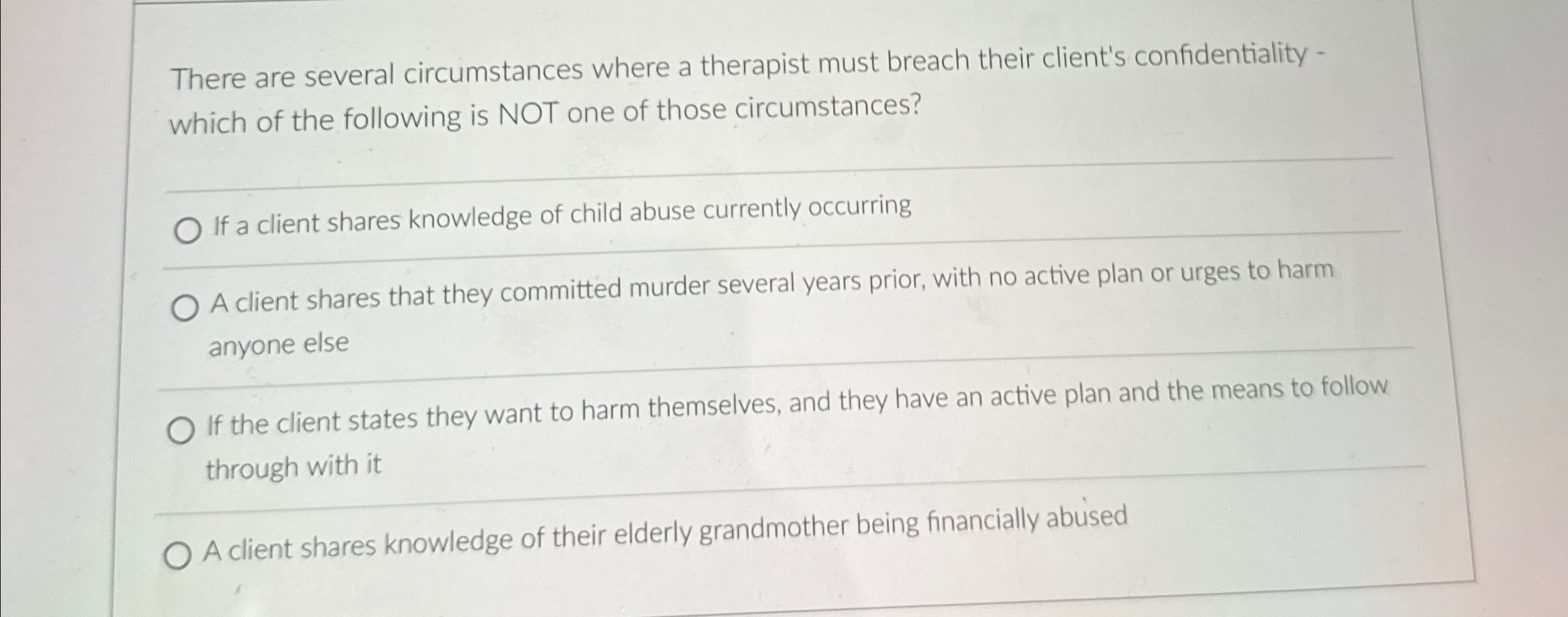Solved There are several circumstances where a therapist | Chegg.com