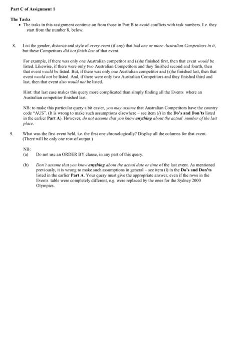 Solved Part B of Assientaent I The Tasks - The tasks in this | Chegg.com