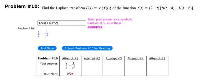 Solved Problem \#10: Find the Laplace transform F(s)=L{f(t)} | Chegg.com