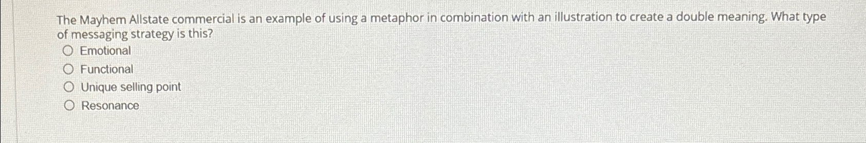 Solved The Mayhem Allstate commercial is an example of using | Chegg.com