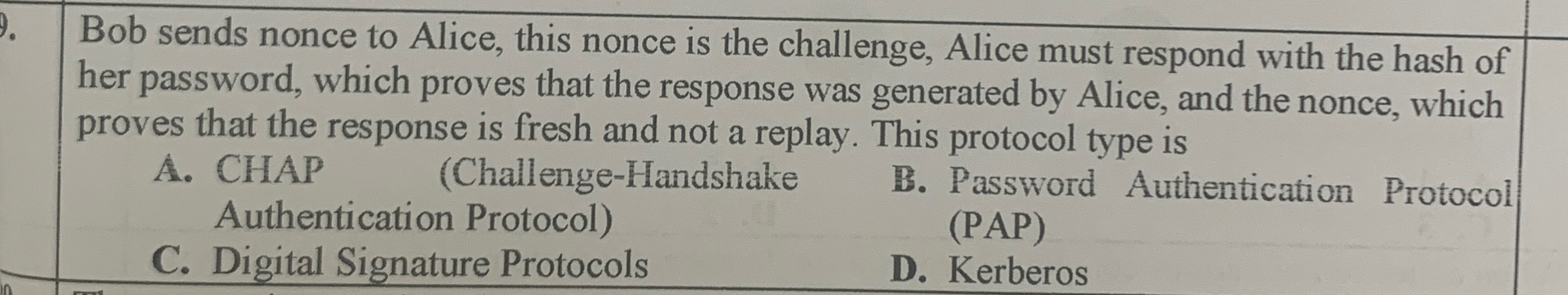 Solved Bob sends nonce to Alice, this nonce is the | Chegg.com