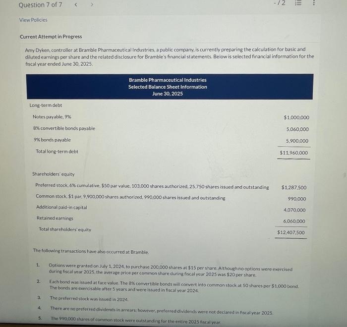 Solved Question 7 of 7 View Policies Current Attempt in | Chegg.com