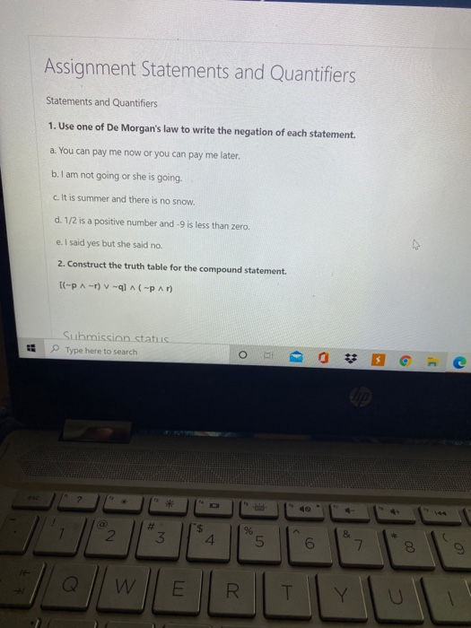 Solved Assignment Statements and Quantifiers Statements and | Chegg.com