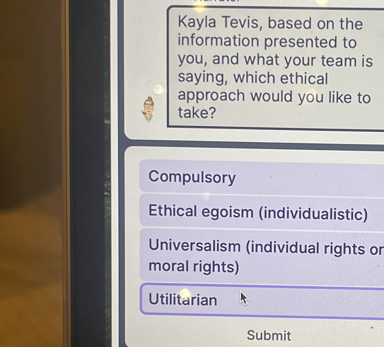 Solved Kayla Tevis, based on theinformation presented toyou, | Chegg.com