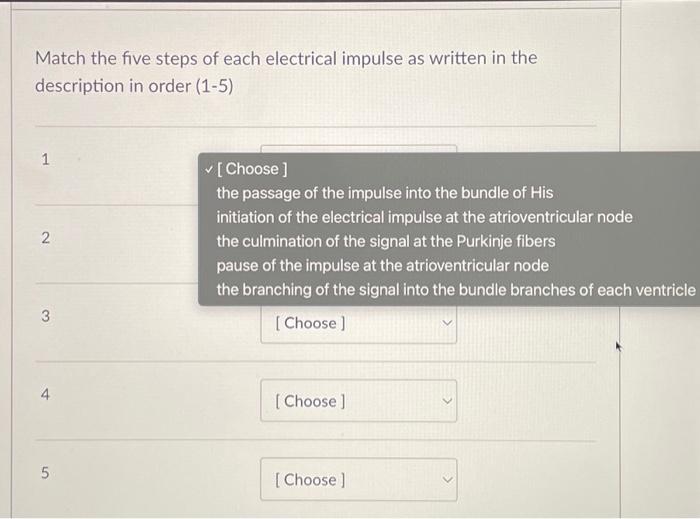 Solved Match the five steps of each electrical impulse as | Chegg.com