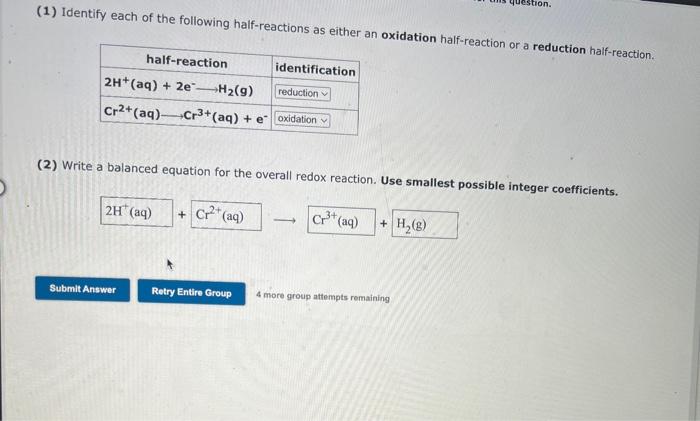 Solved (1) Identify each of the following half-reactions as | Chegg.com