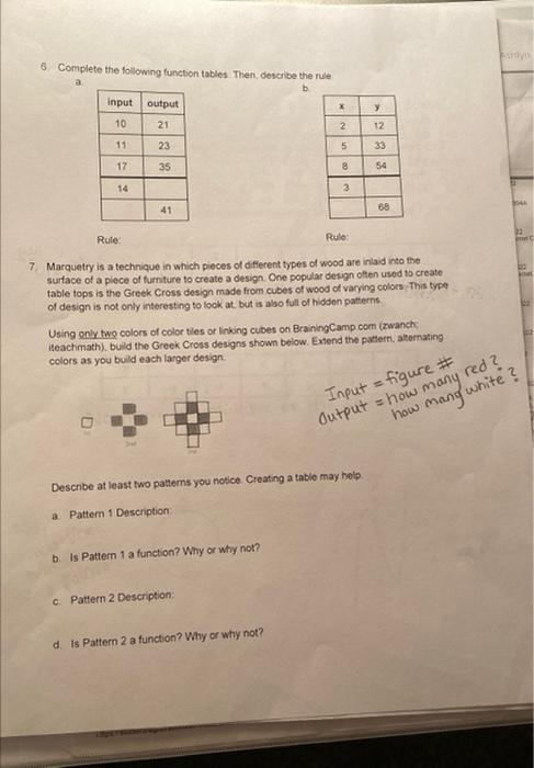 Solved 6 Complete the following function tables Then | Chegg.com