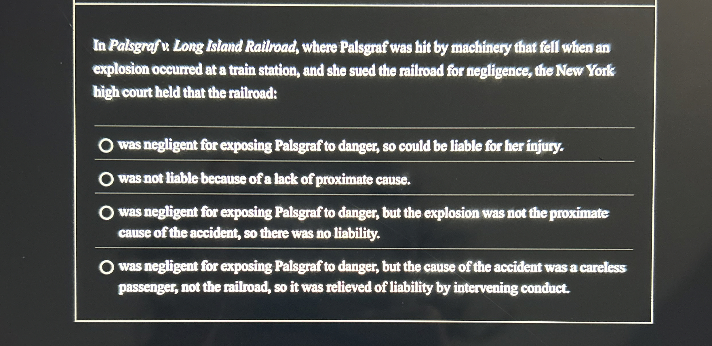 Solved In Palsgraf v. ﻿Long Iisland Ratlroad, where Palsgraf | Chegg.com
