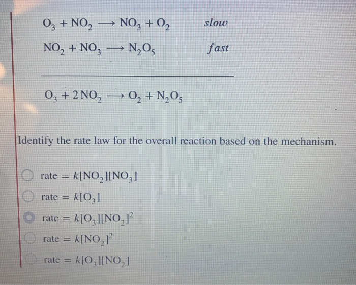 Solved - slow 03 + NO2 NO; + O2 NO2 + NO, —— N₂O, fast 02 + | Chegg.com