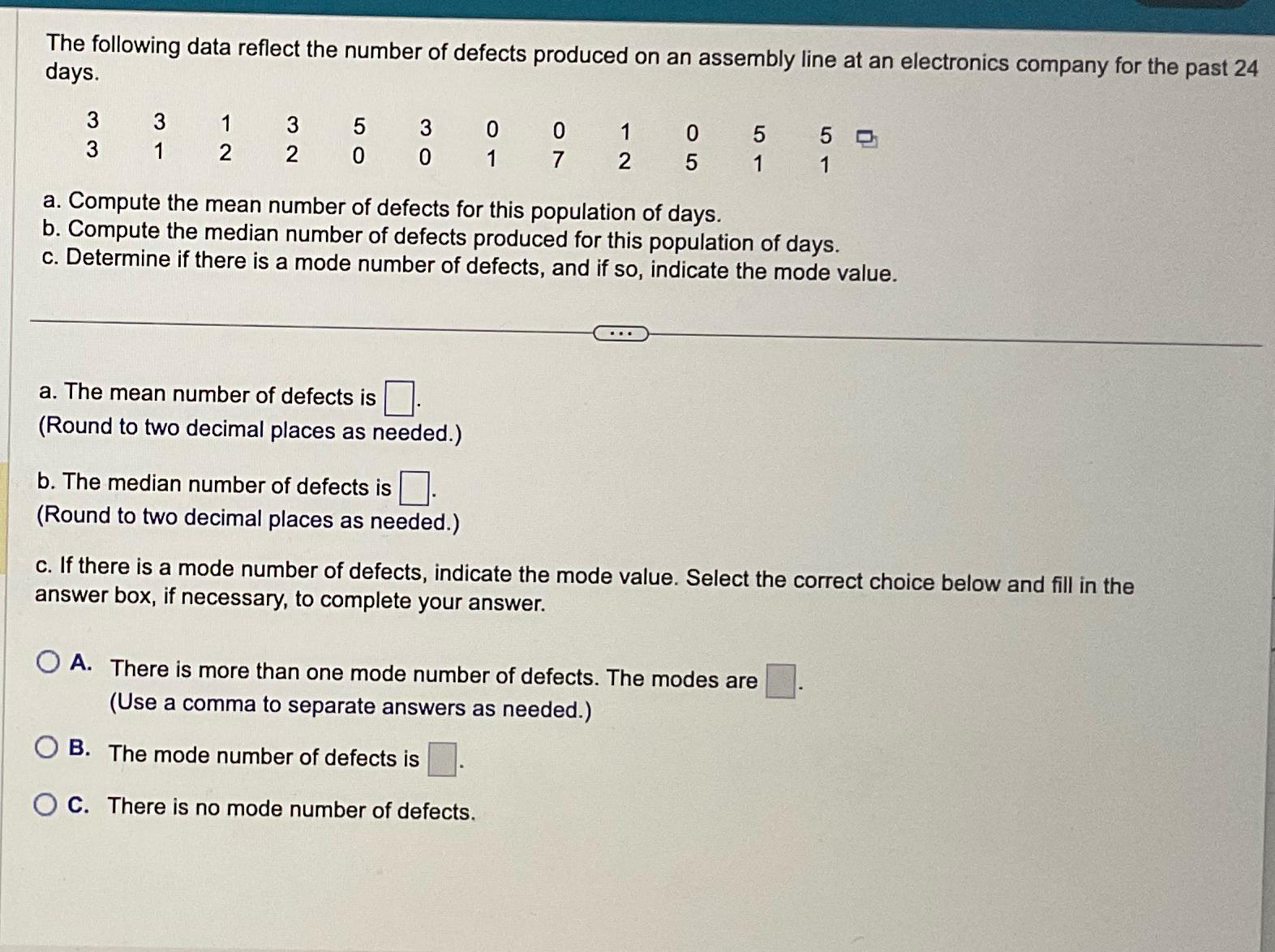 Solved The following data reflect the number of defects | Chegg.com