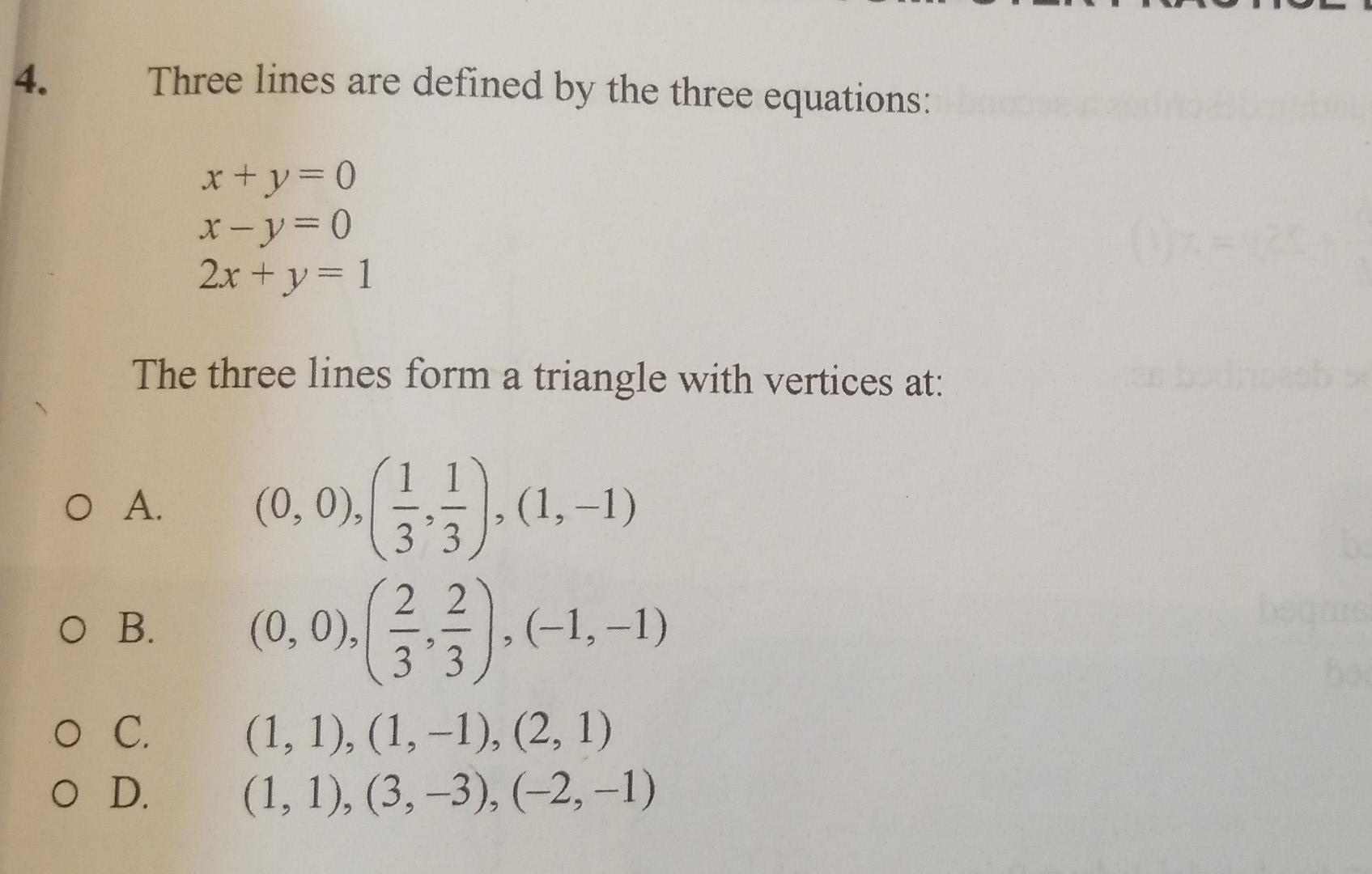 Solved Three lines are defined by the three equations: x+y=0 | Chegg.com