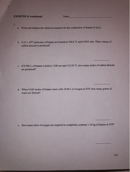 Solved EXERCISE K Name Section Instructor Date Stoichiometry | Chegg.com