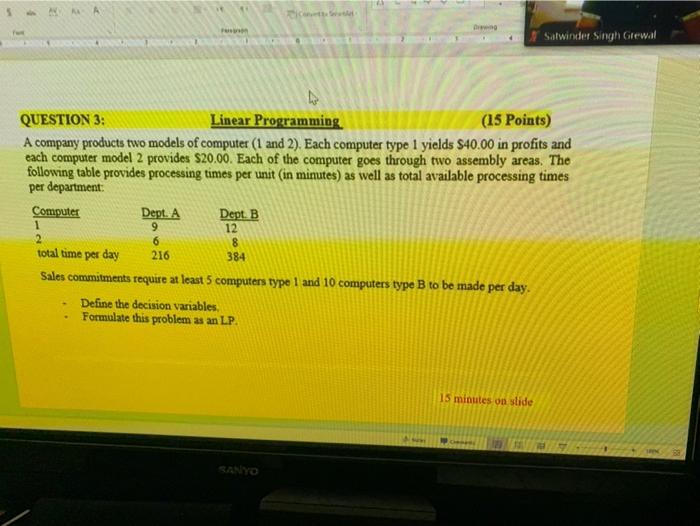 Solved Ma Satwinder Singh Grewal Question 3 Linear 