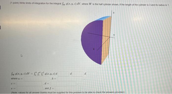 Solved (1 point) Write limits of integration for the | Chegg.com