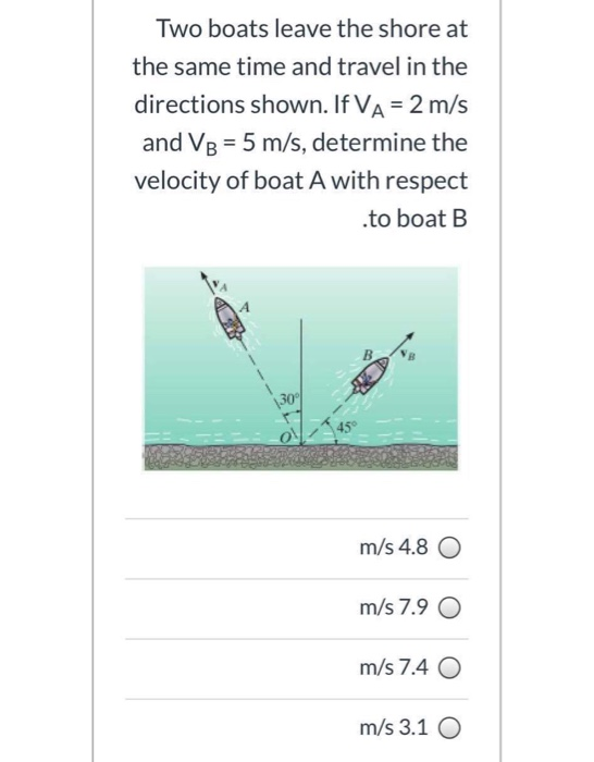 Solved Two boats leave the shore at the same time and travel | Chegg.com