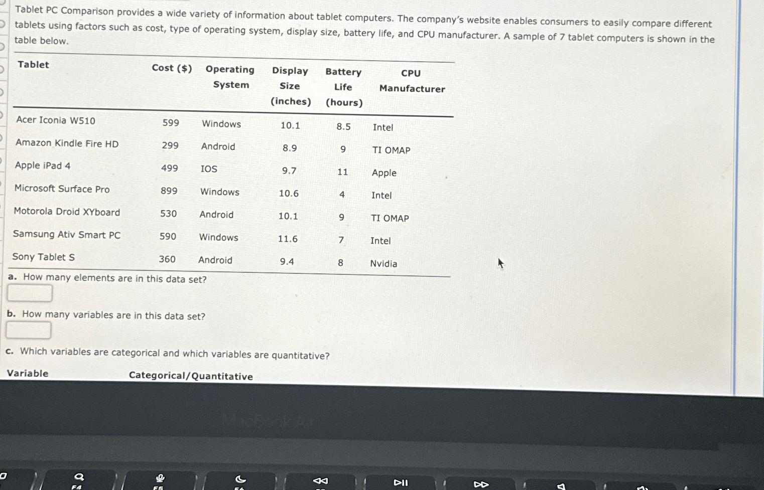 Solved Tablet PC Comparison provides a wide variety of | Chegg.com
