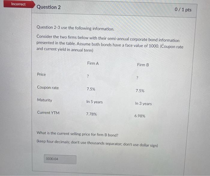 Solved Incorrect Question 2 0/1 pts Question 2-3 use the | Chegg.com Solved Incorrect Question 2 0/1 pts Question 2-3 use the | Chegg.com