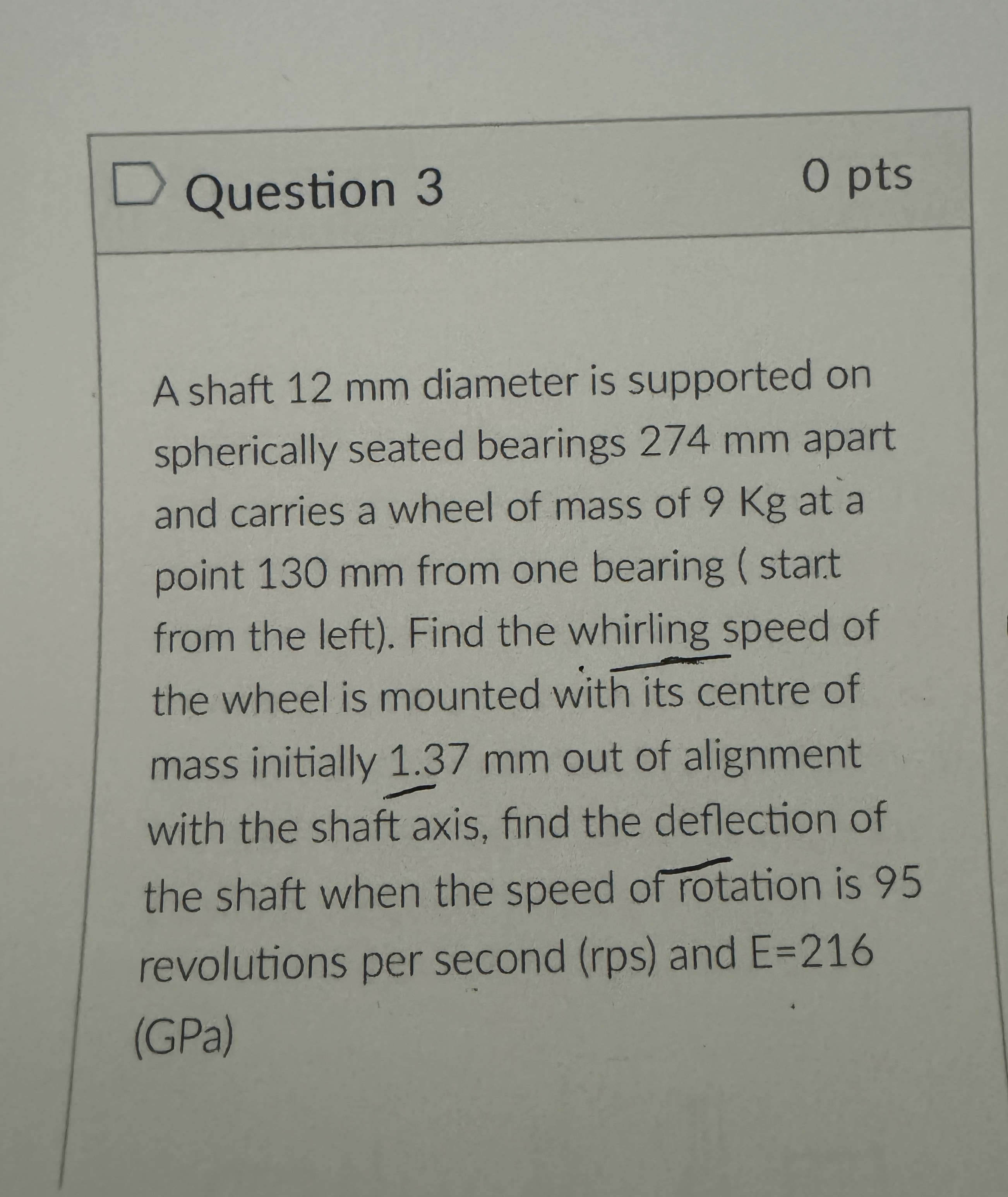 Solved Question 30 ﻿ptsA shaft 12 ﻿mm diameter is supported | Chegg.com