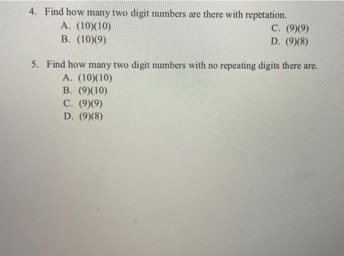 Solved 4. Find how many two digit numbers are there with | Chegg.com