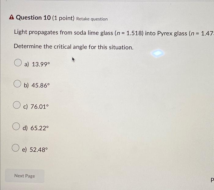 Solved A Question 10 (1 point) Retake question Light | Chegg.com