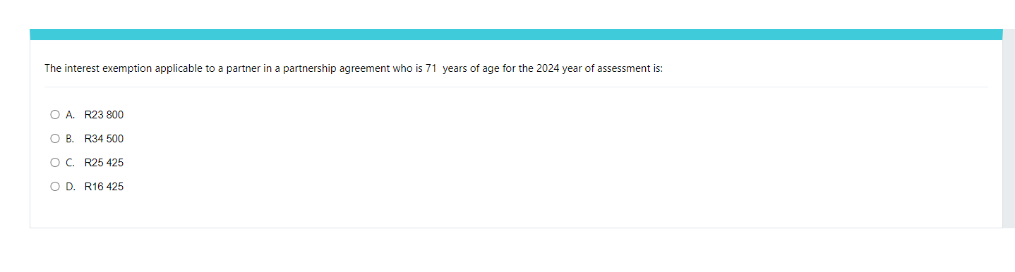 Solved The interest exemption applicable to a partner in a | Chegg.com