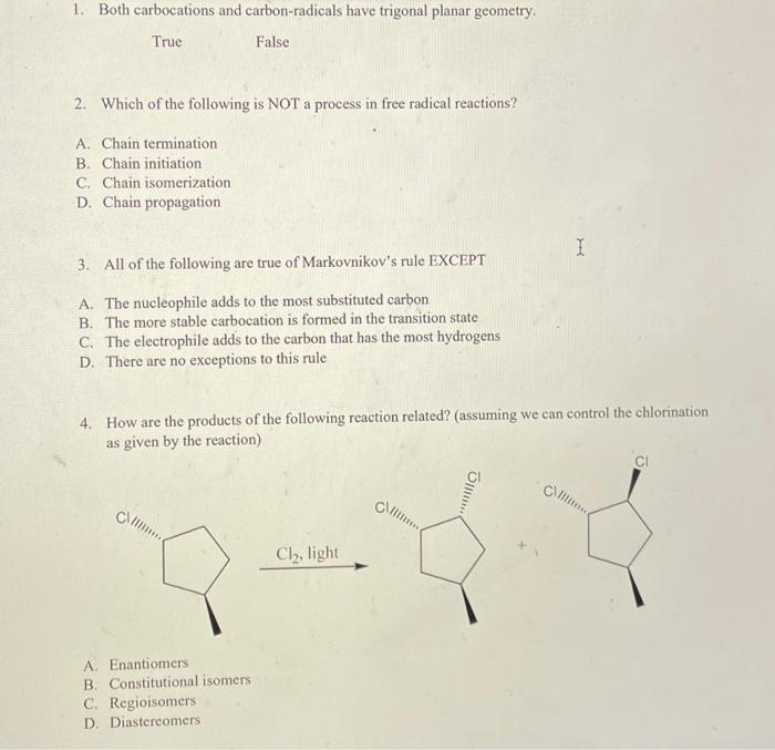 Solved 1. Both carbocations and carbon-radicals have | Chegg.com