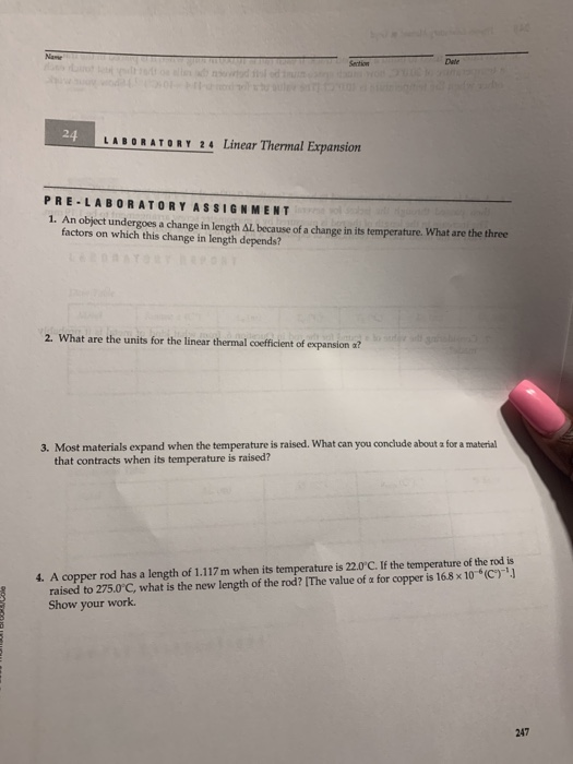 Solved 24 LABORATORY 2 4 Linear Thermal Expansion | Chegg.com