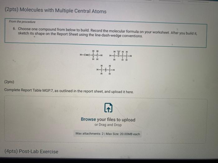 Solved (2pts) Molecules with Multiple Central Atoms From the | Chegg.com