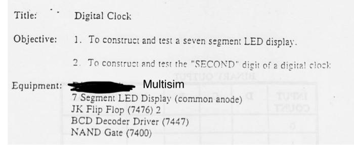 Solved Title: Digital Clock Objective: 1. To construct and | Chegg.com