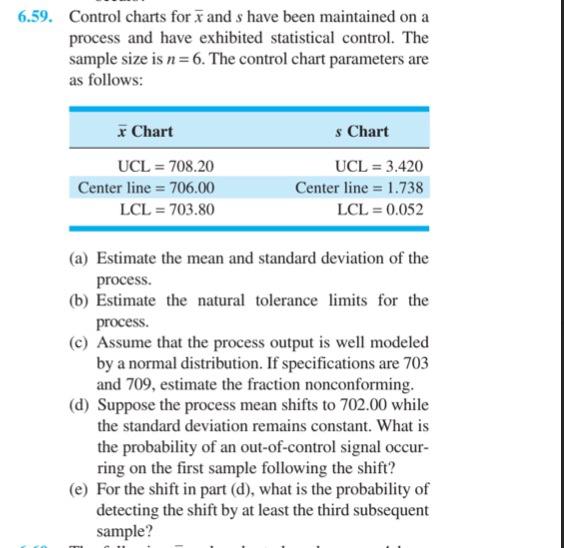 Solved 9. Control charts for xˉ and s have been maintained | Chegg.com