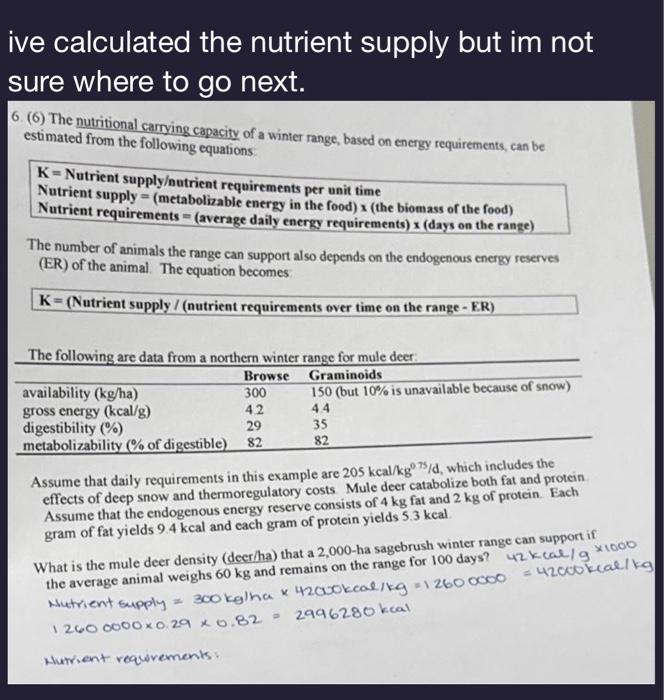 Solved ive calculated the nutrient supply but im not sure | Chegg.com
