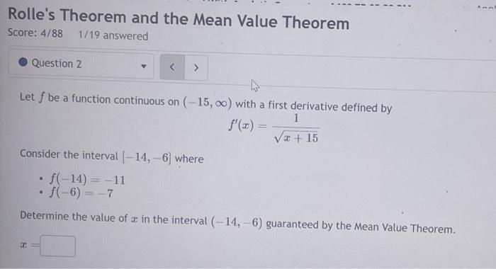 Solved Rolle's Theorem and the Mean Value Theorem Score: | Chegg.com