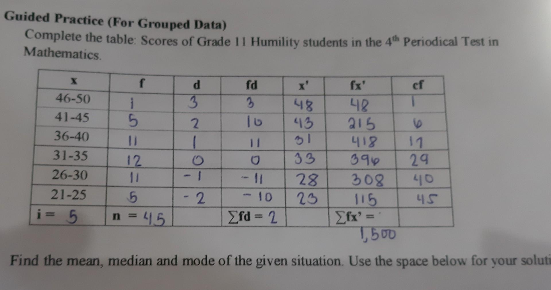 Solved Guided Practice (For Grouped Data) Complete the | Chegg.com