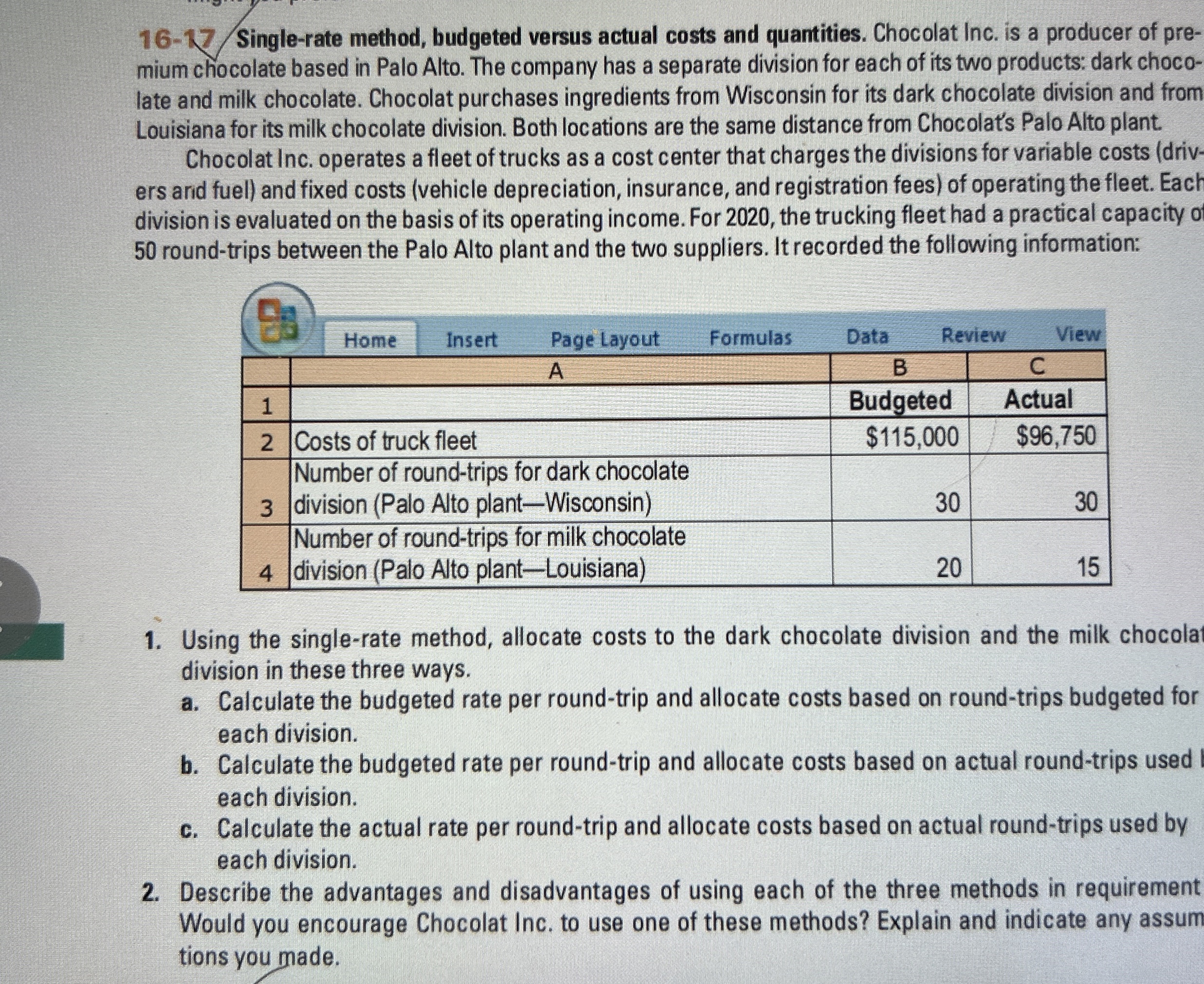 Solved 16-17.Single-rate method, budgeted versus actual | Chegg.com