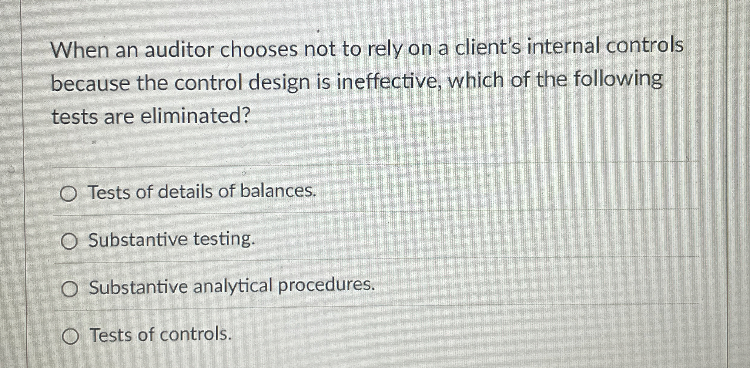 Solved When an auditor chooses not to rely on a client's | Chegg.com
