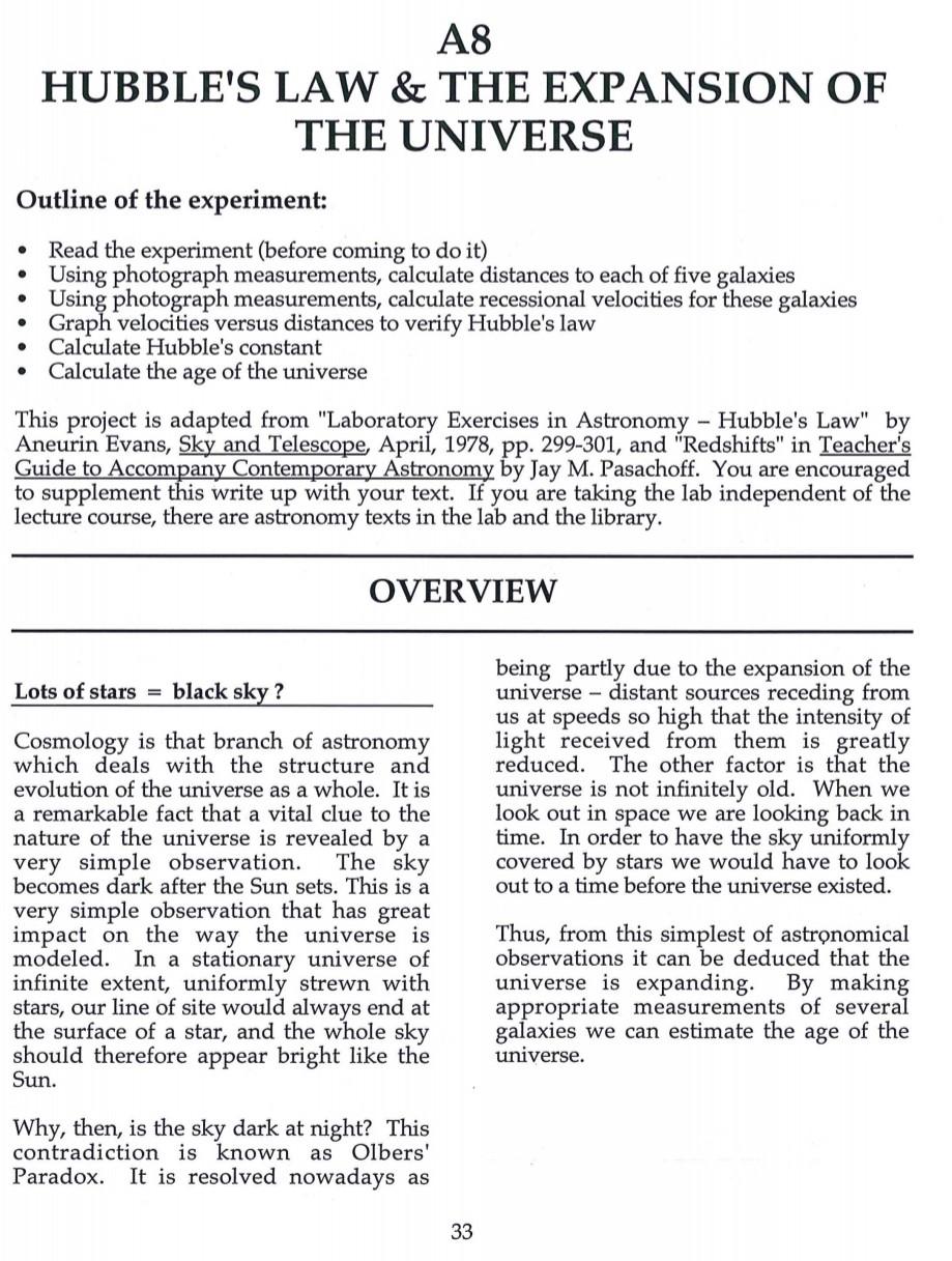 A8 HUBBLE'S LAW & THE EXPANSION OF THE UNIVERSE | Chegg.com