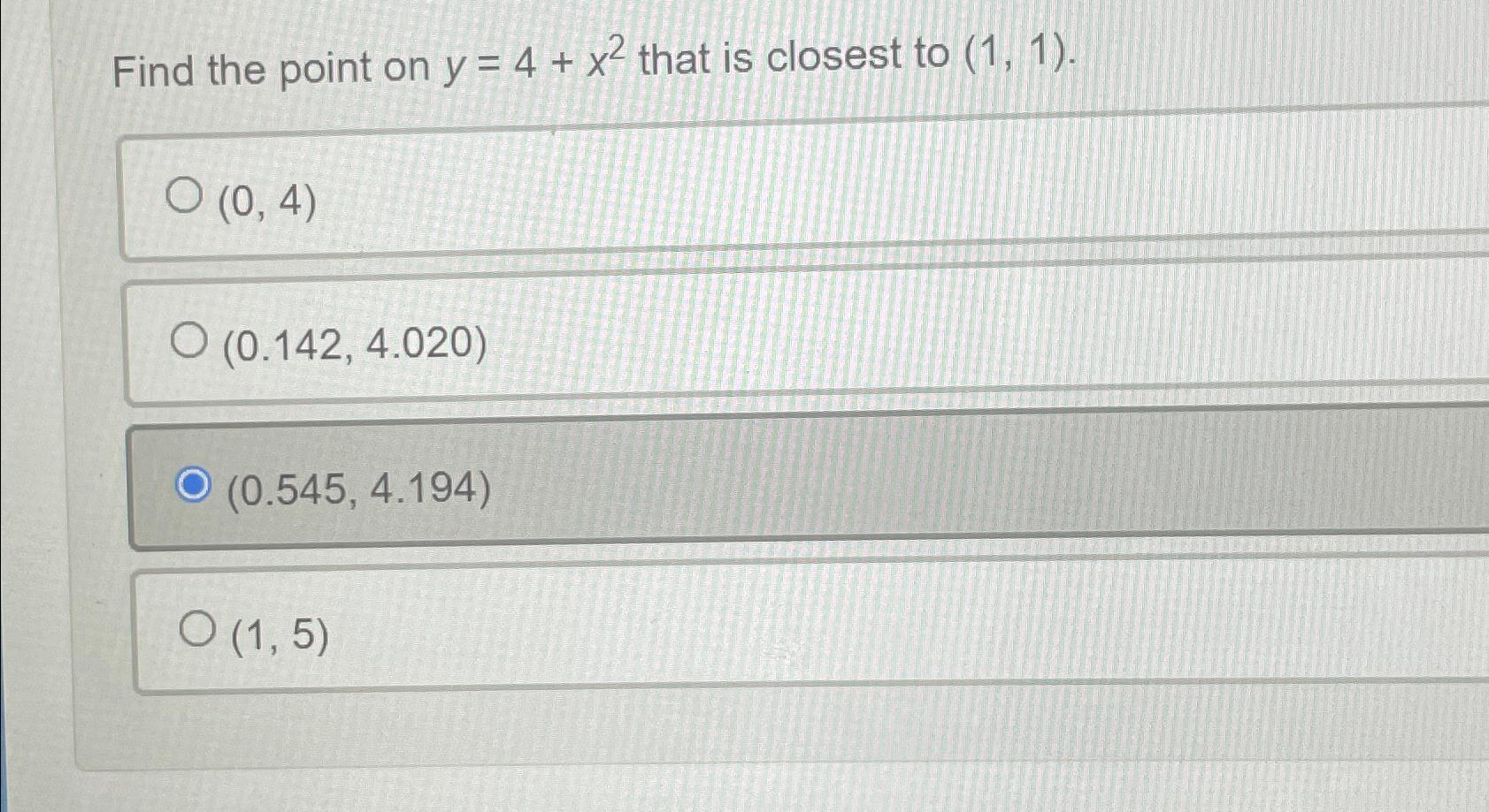 Solved Find the point on y=4+x2 ﻿that is closest to | Chegg.com