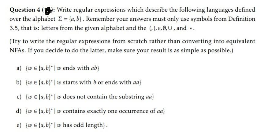 Solved Question 4(: Write regular expressions which describe | Chegg.com