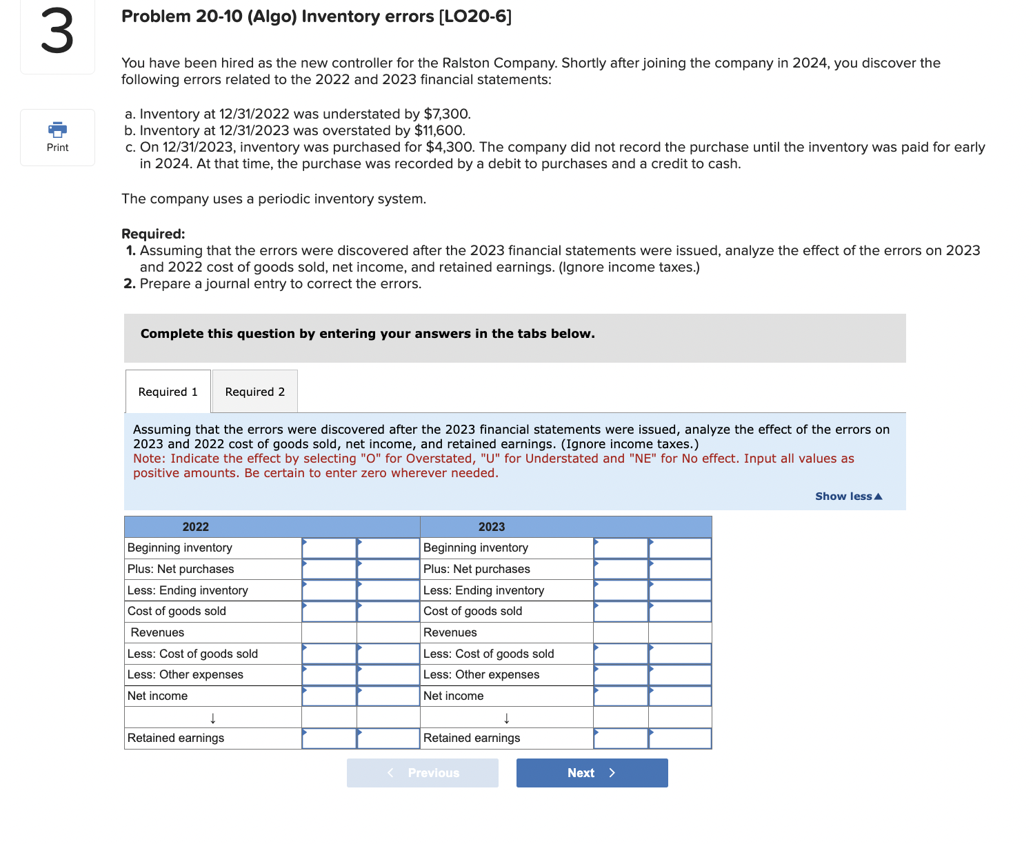 Solved Problem 20-10 (Algo) ﻿Inventory errors [LO20-6]You | Chegg.com