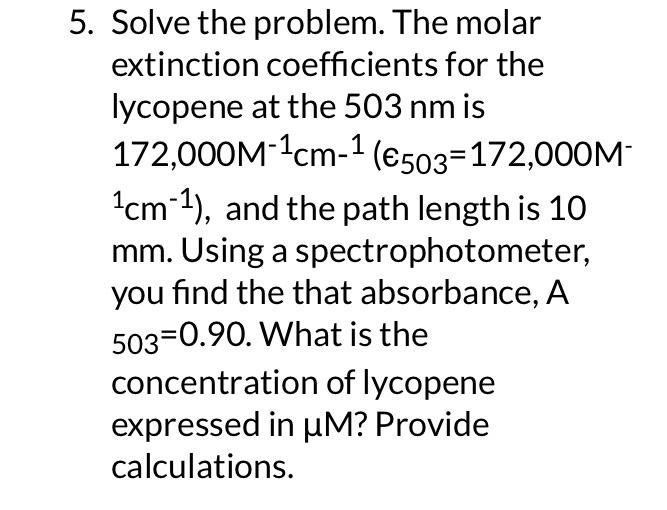 Solved 5. Solve the problem. The molar extinction | Chegg.com