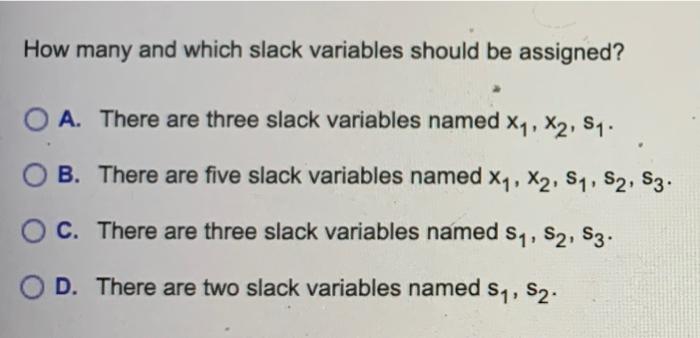 Solved Determine the number of slack variables and name | Chegg.com