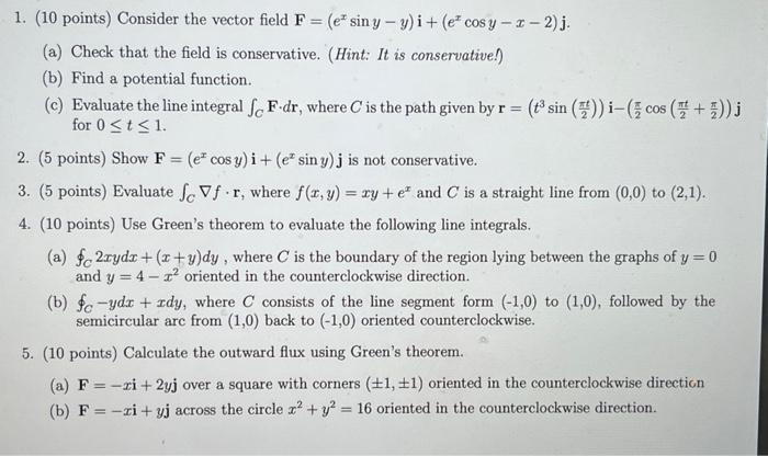 Solved 1. (10 points) Consider the vector field | Chegg.com