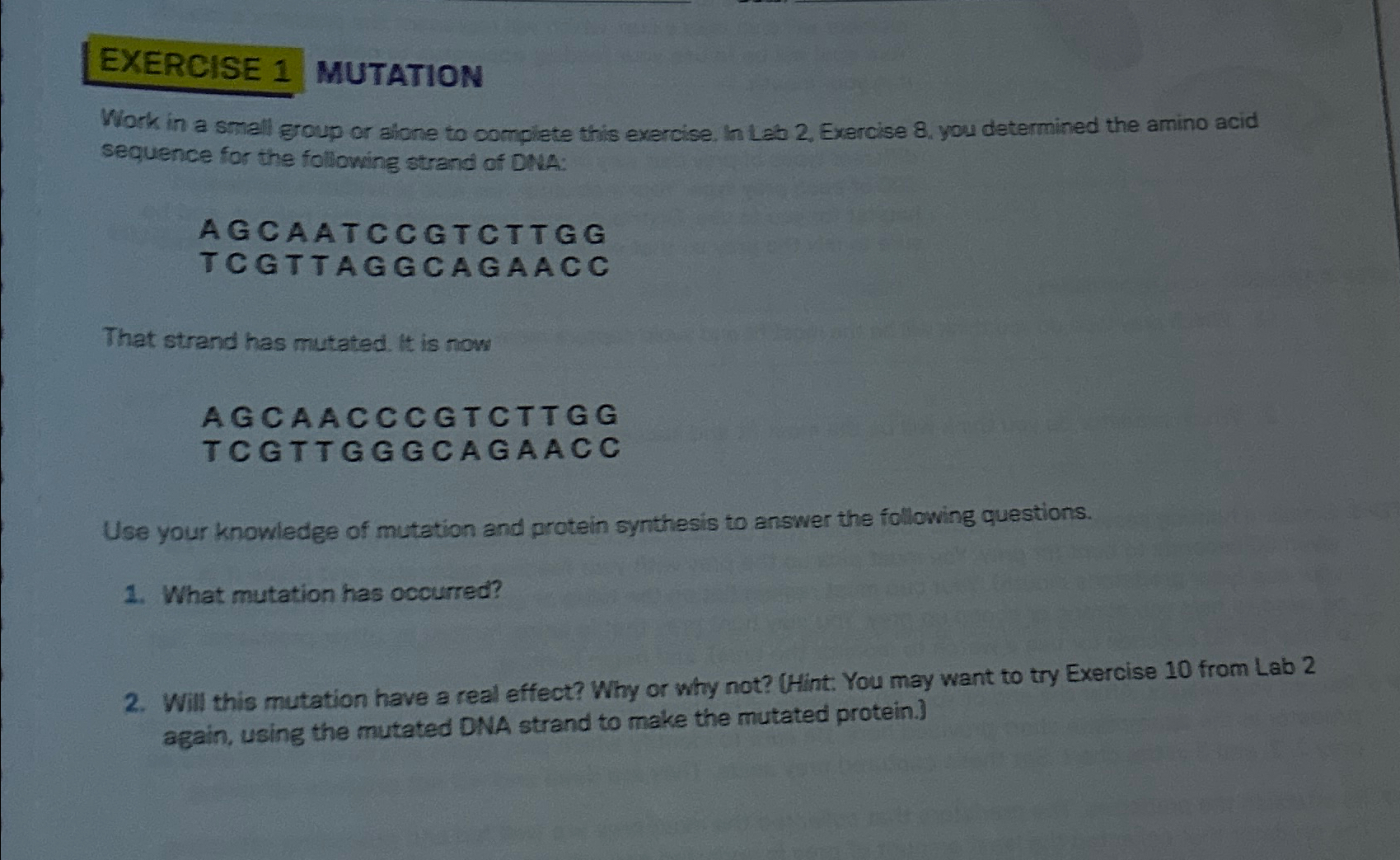 Solved EXERCISE 1 ﻿MUTATIONWork in a small group or alone to | Chegg.com