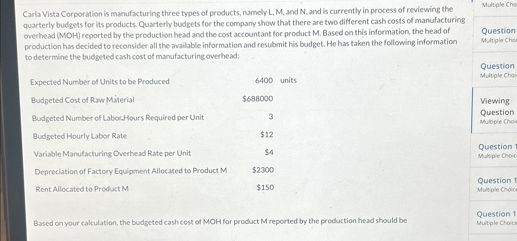 Solved Carla Vista Corporation is manufacturing three types | Chegg.com