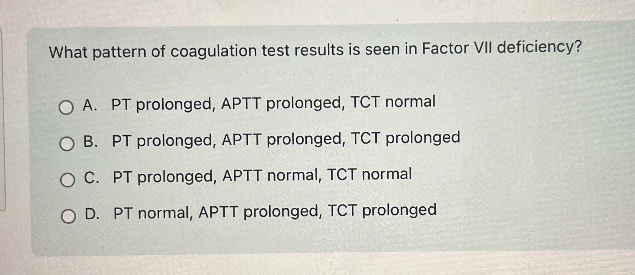 Solved What pattern of coagulation test results is seen in | Chegg.com