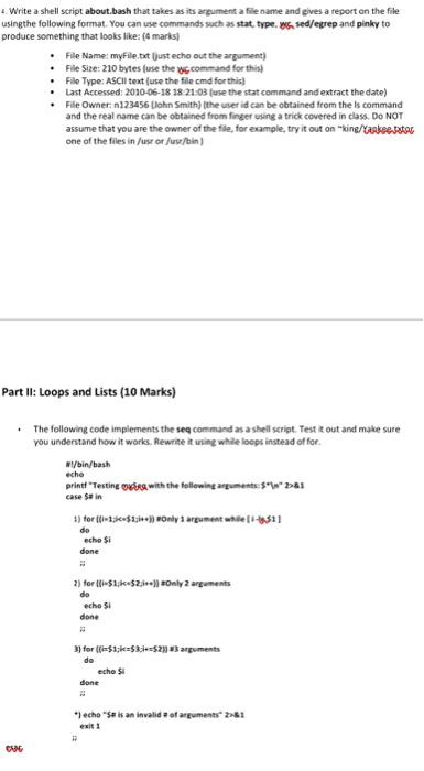 Solved 1. Write a shell script about.bash that takes as its | Chegg.com Solved 1. Write a shell script about.bash that takes as its | Chegg.com